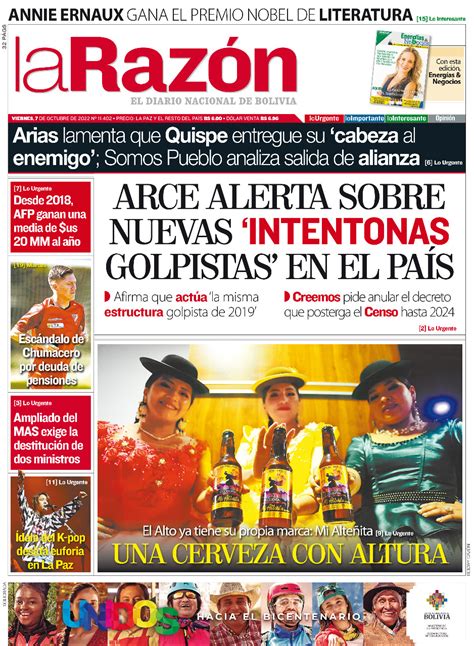 Tapa De La Razón Del Viernes 7 Octubre De 2022 La Razón