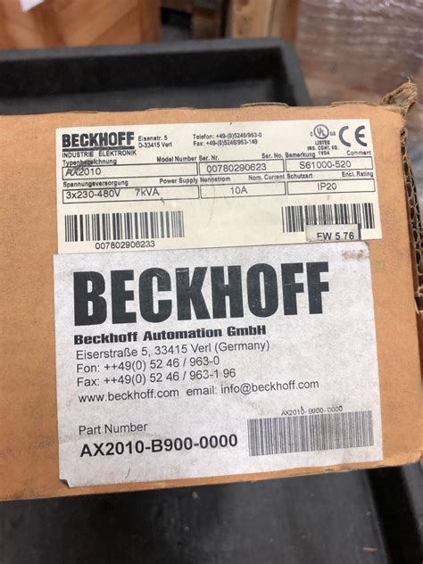 Beckhoff Ax2010 Servo Drive 10a 230 480v