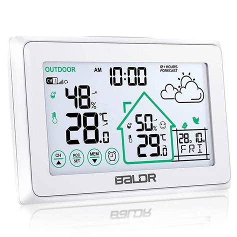 BALDR Station Meteo Sans Fil Avec Capteur Extérieur Horloge Umérique DCF Thermomètre Intérieur