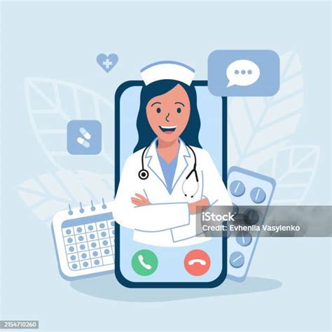 온라인 의사 상담 화면에 의사가 있는 스마트폰을 들고 있는 여성의 손 영상 통화 및 온라인 치료 전화에 대한 스톡 벡터 아트 및 기타 이미지 Istock