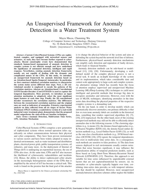 Pdf An Unsupervised Framework For Anomaly Detection In A Water Treatment System