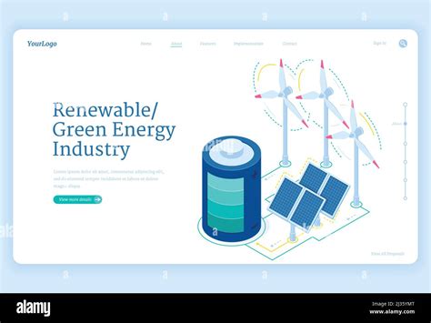 Renewable Green Energy Industry Isometric Landing Page Sustainable Development Concept With