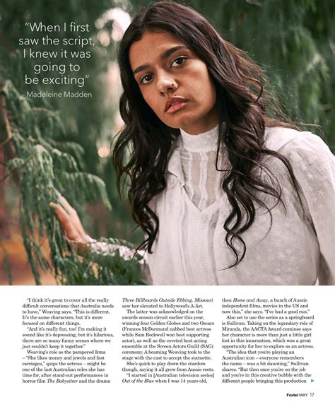 SAMARA WEAVING LILY SULLIVAN And MADELEINE MADDEN In Foxtel Magazine
