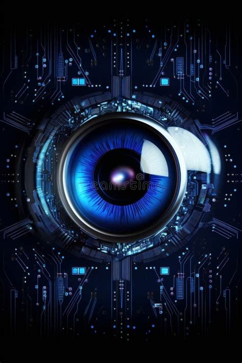 Cybernetic Vision Hacker Or Ai Robot Eye In Dark Tech Space Cyborg
