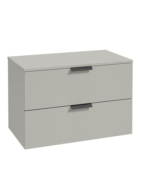 Stockholm Wall Hung 80cm Two Drawer Countertop Unit Matt Arctic Grey M