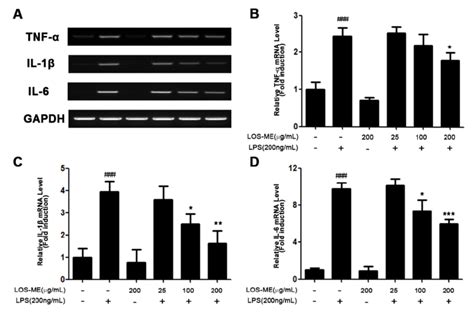 The Effects Of Los Me On Tnf α Il 1β And Il 6 Mrna Expression In