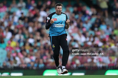 Jamie Overton Of The Strikers Celebrates After Taking The Wicket Of