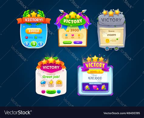 Game Victory Banner Or Popup Window Gamer Menu Vector Image