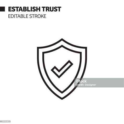 신뢰선 아이콘 윤곽선 벡터 기호 일러스트레이션을 설정합니다 픽셀 완벽 편집 스트로크 배지에 대한 스톡 벡터 아트 및 기타 이미지 배지 권위 로고 Istock
