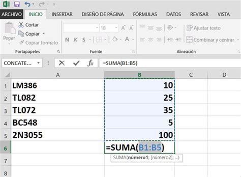 comando para sumar en excel halos