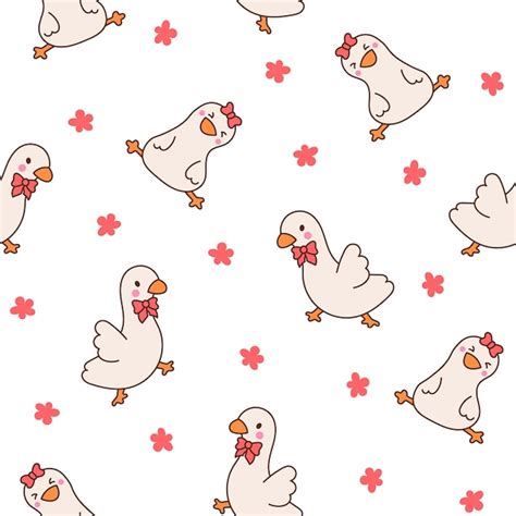 Premium Vector Cute Kawaii Goose Seamless Pattern