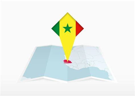 Senegal Is Depicted On A Folded Paper Map And Pinned Location Marker