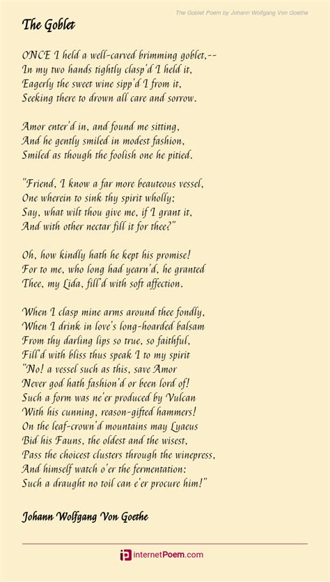 The Goblet Poem By Johann Wolfgang Von Goethe Rhyme Scheme Poems