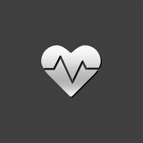 Heart Rate Icon In Metallic Grey Color Style Human Pulse Graph