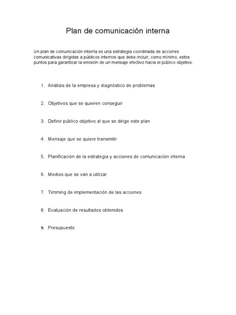 Plan De Comunicacion Interna Pdf