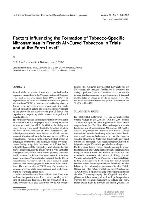Pdf Factors Influencing The Formation Of Tobacco Specific