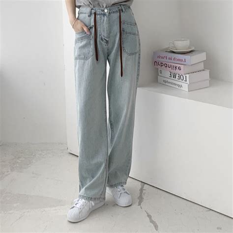 [vy] 여자 일자핏 드로우코드 하프밴딩 청바지