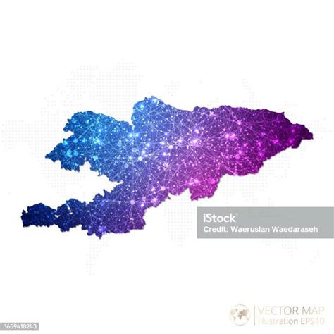 흰색 배경에 보라색 다각형 스타일의 그라데이션 그래픽이 있는 기하학적 와이어프레임 파란색의 키르기스스탄 지도 0명에 대한 스톡 벡터 아트 및 기타 이미지 Istock