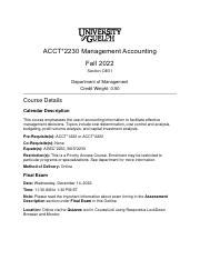 Outline ACCT2230 DE01 F22 Final 2 Pdf ACCT 2230 Management Accounting