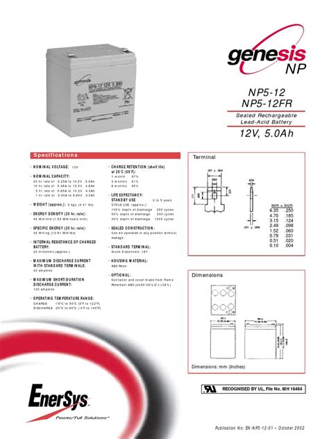 Genesis Np5 12 Data Sheet Pdf Rechargeable Battery Electricity