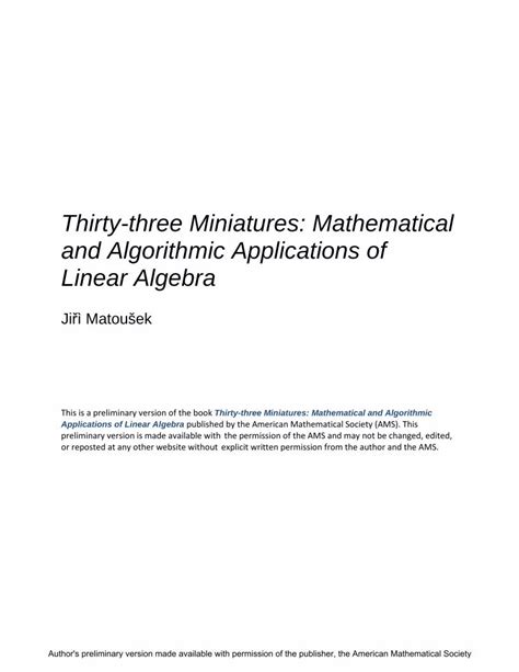 Pdf Mathematical And Algorithmic Applications Of Linear Algebra
