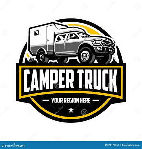camper truck overland truck vector circle emblem logo template stock