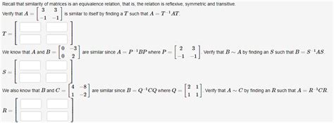 solved recall that similarity of matrices is an equivalence