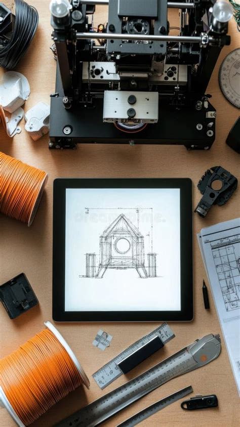 3d printing design from blueprint to prototype stock image image of