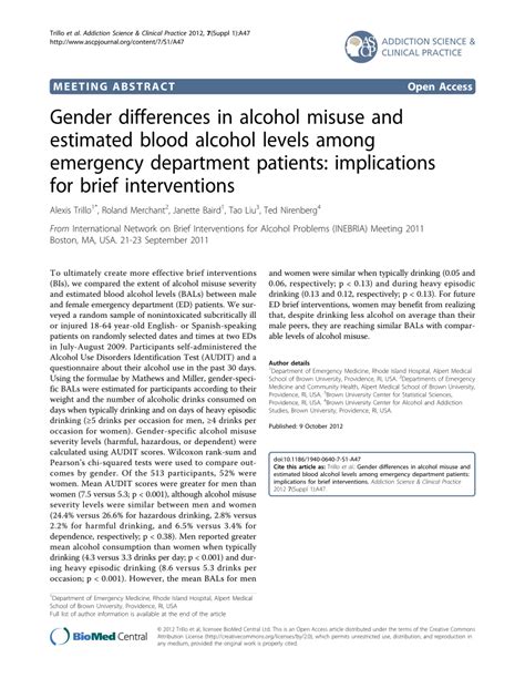 Pdf Sex Differences In Alcohol Misuse And Estimated Blood Alcohol