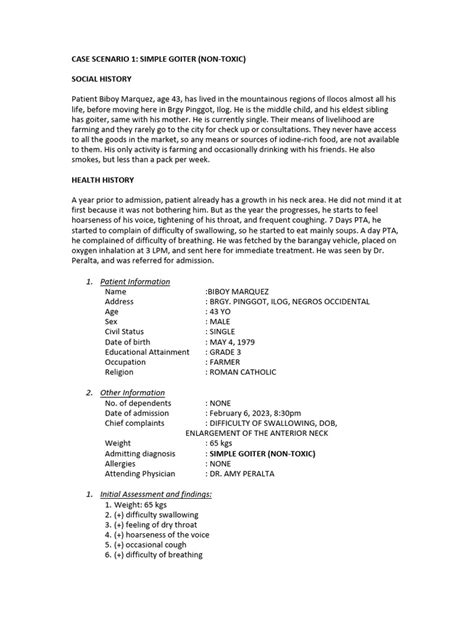 Case Scenario 1 Simple Goiter Non Toxic Pdf Clinical Medicine Medical Specialties Case Scenario 1 Simple Goiter Non Toxic Pdf Clinical Medicine Medical Specialties