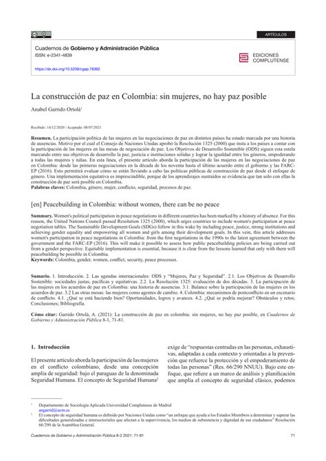 Pdf La Construcción De Paz En Colombia Sin Mujeres No Hay Paz Posible