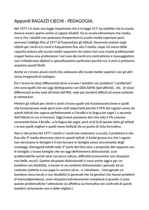 Ragazzi Ciechi Augusto Romagnoli Sintesi Del Corso Di Pedagogia Docsity