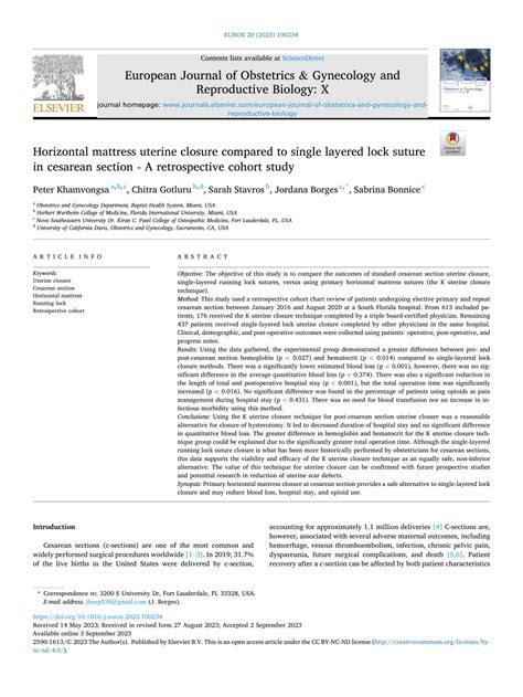 Pdf Horizontal Mattress Uterine Closure Compared To Single Layered Lock Suture In Cesarean