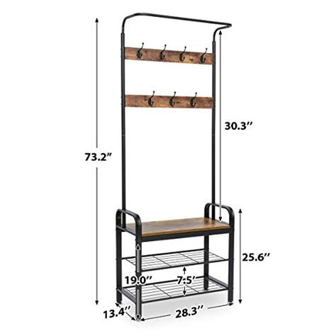 Kingso Industrial Coat Rack Hall Tree Entryway Coat Shoe Rack 3 Tier