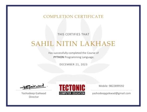 Sahil Lakhase On Linkedin Completed My Course Of Python Programing Language