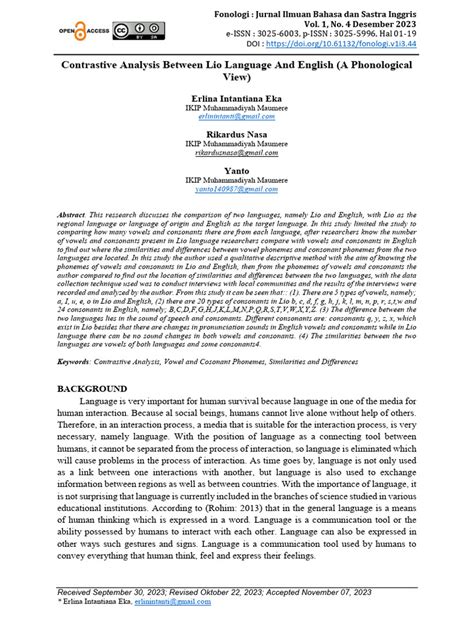 01 19 Contrastive Analysis Between Lio Language And English A Phonological View Pdf