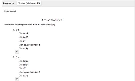 Solved Question 4 Version 1 1 Score 0 6 Given The Set Chegg Com
