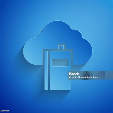 파란색 배경에서 격리된 용지 컷 클라우드 또는 온라인 라이브러리 아이콘입니다 인터넷 교육 또는 원격 교육 종이 아트 스타일 벡터 일러스트레이션 3차원 형태에 대한 스톡 벡터