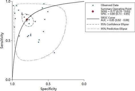 Receiver Operator Characteristic SROC Curve With Area Under Curve
