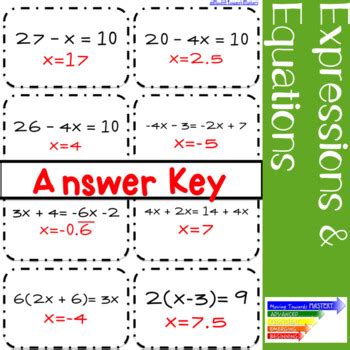Solving Linear Equations Task Cards Or Game By Moving Towards Mastery