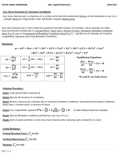 Airy Stress Function In Cartesian And Polar Coordinates Pdf Stress