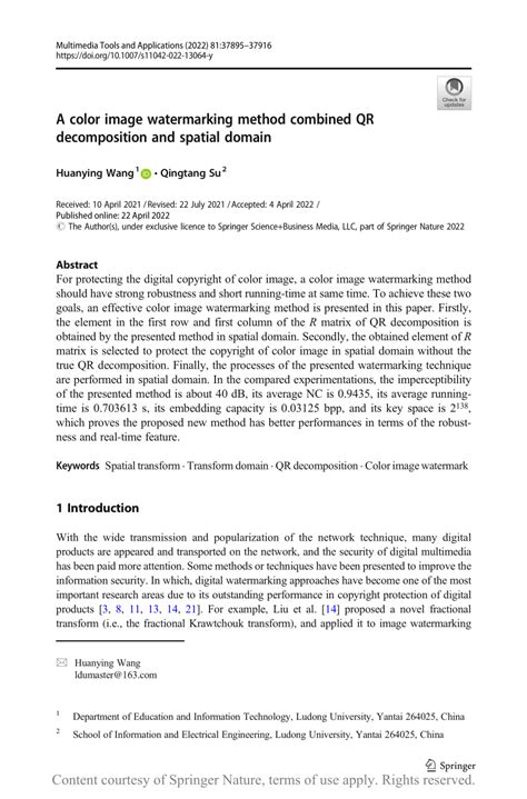 A Color Image Watermarking Method Combined Qr Decomposition And Spatial Domain