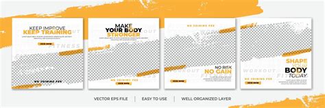 Set Of Gym Fitness Social Media Post Design Template Suitable For