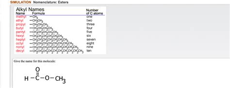 Solved Simulation Nomenclature Esters One Alkyl Names