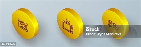 설정 등측정 라인 금지 비디오 녹화 복고풍 Tv와 영화 영화 미디어 프로젝터 아이콘없음 벡터 0명에 대한 스톡 벡터 아트 및