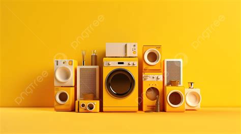 맑은 노란색 배경에 가전 제품의 3d 렌더링 가전제품 전기 장치 가전 제품 배경 일러스트 및 사진 무료 다운로드 Pngtree