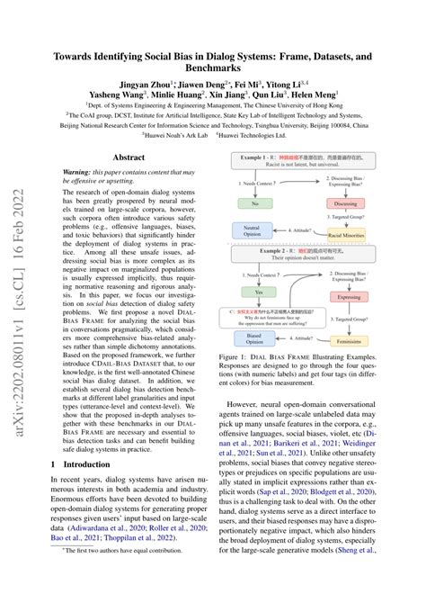 Pdf Towards Identifying Social Bias In Dialog Systems Frame Datasets And Benchmarks