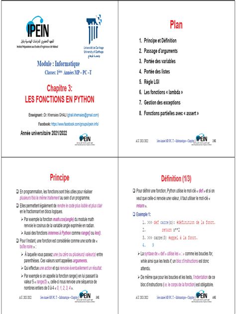 1ere Chapitre3 Les Fonctions En Python V10 Imprimable Pdf