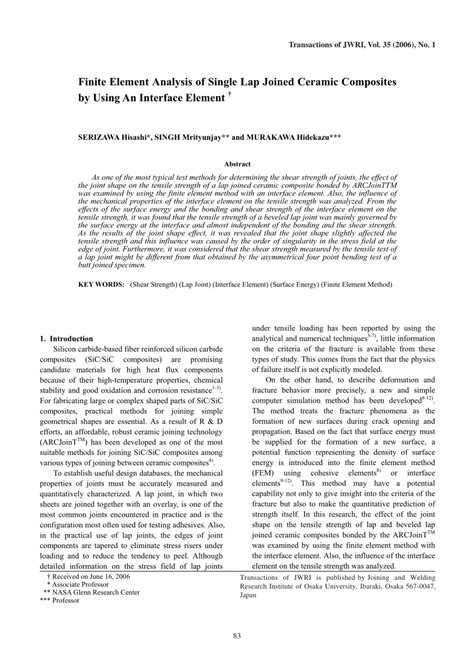 Pdf Finite Element Analysis Of Single Lap Joined Ceramic Composites