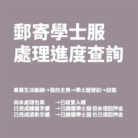 東海大學畢業班學生聯合會 【郵寄學士服處理進度查詢】 🔹查詢路徑： 畢業生活動網→我的主頁→學士服登記→狀態